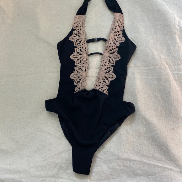 Blue Life | Swim | Blue Life Black One Piece Plunge Swimsuit With Lace ...
